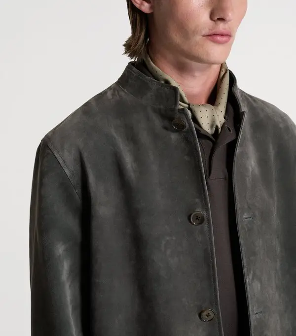 Dunhill Leather Mandarin Collar Jacket - Neutral