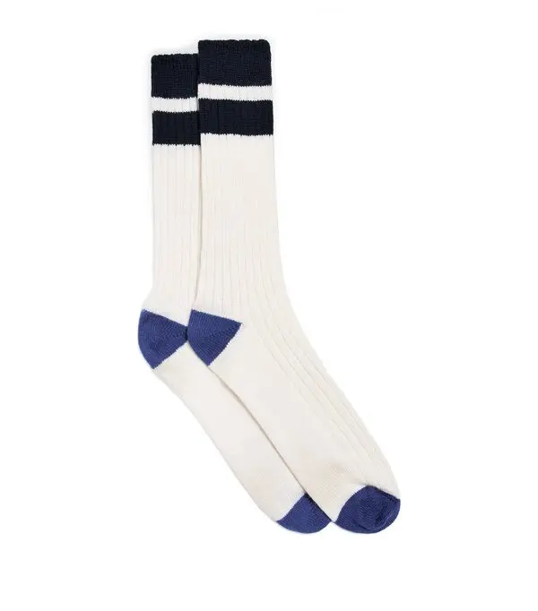 Dunhill Cashmere-cotton Stripe Crew Socks - Navy