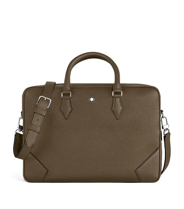 Montblanc Grained Leather Document Case With Top Handles And Detachable Strap - Brown