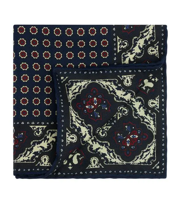 Dunhill Mulberry Silk Floral Medallion Pocket Square - Red