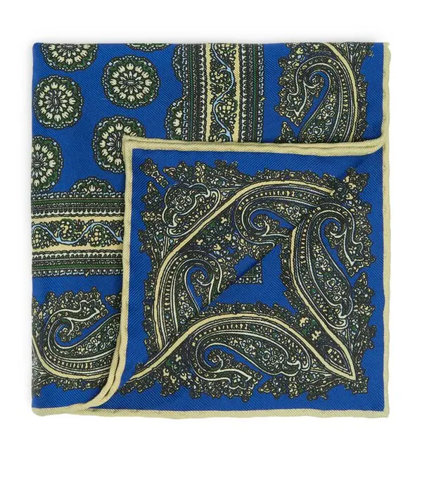 Dunhill Mulberry Silk Printed Pocket Square - Blue