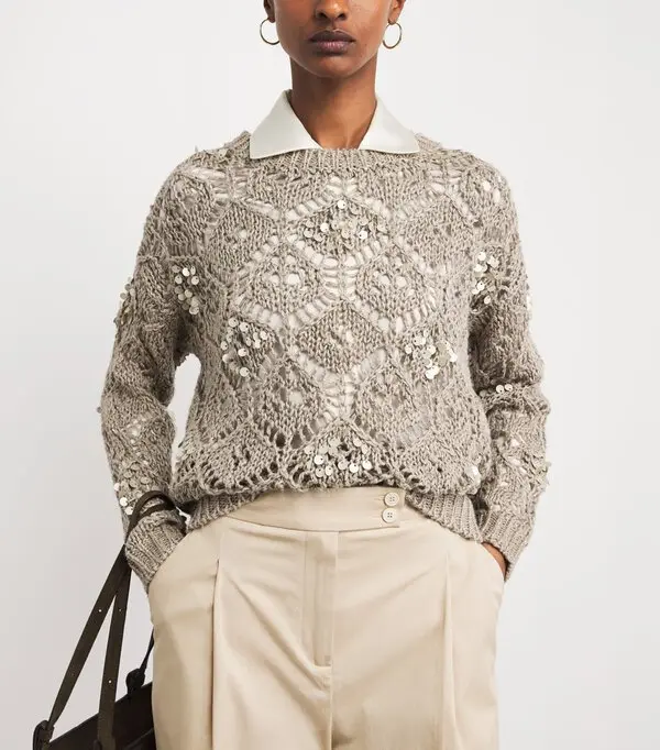 Eleventy Linen Sequinned Sweater