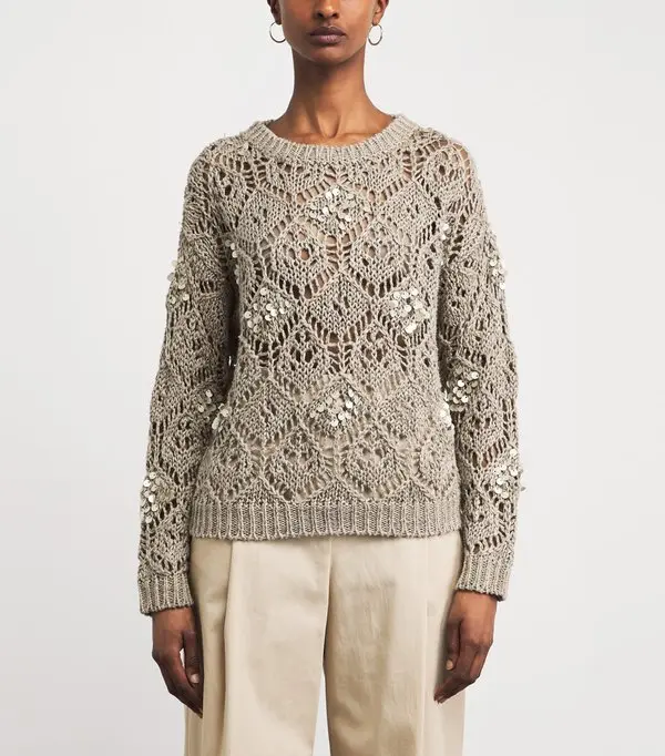 Eleventy Linen Sequinned Sweater