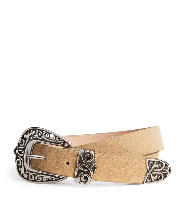 Eleventy Suede Western Belt - Beige