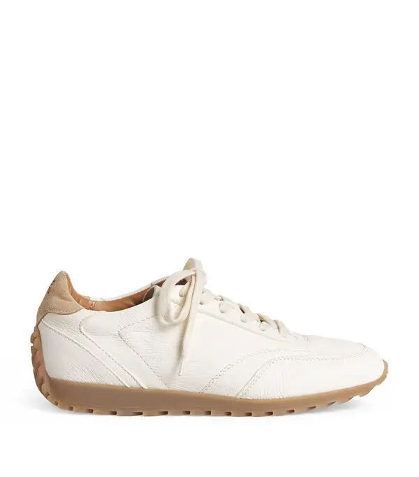 Eleventy Grained Deerskin Leather Sneakers With Suede Accents