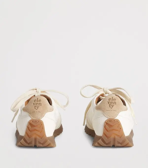 Eleventy Grained Deerskin Leather Sneakers With Suede Accents