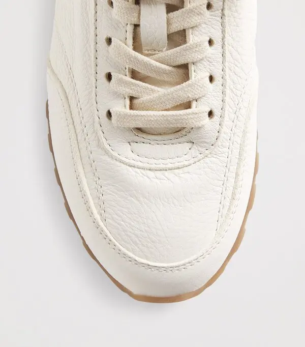 Eleventy Grained Deerskin Leather Sneakers With Suede Accents