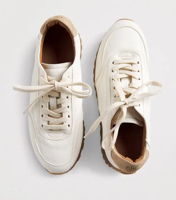 Eleventy Grained Deerskin Leather Sneakers With Suede Accents