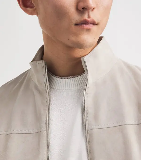 Eleventy Suede Bomber Jacket - Beige