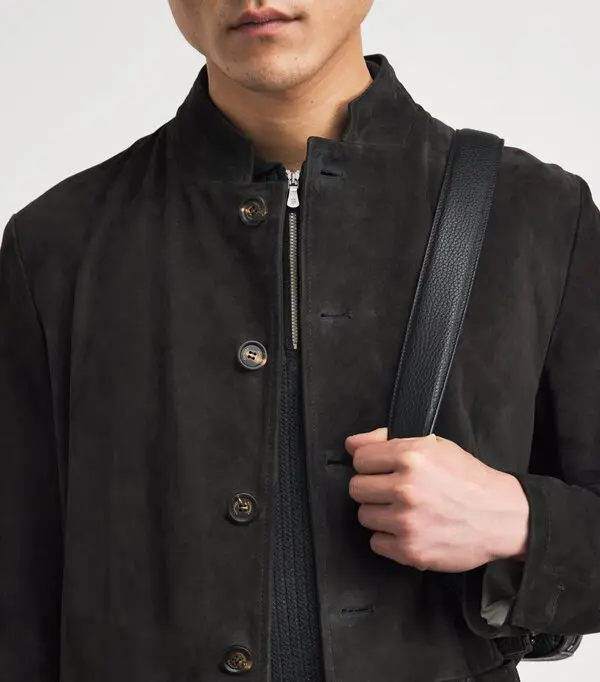 Eleventy Suede Mandarin Collar Jacket - Black