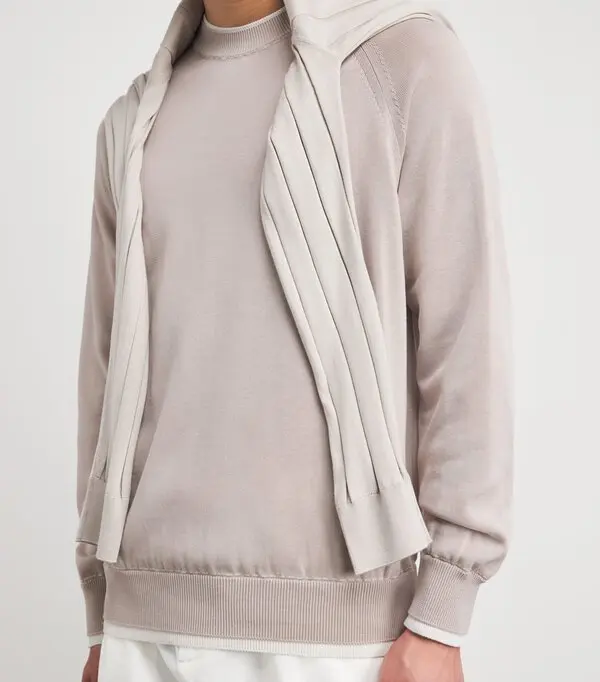 Eleventy Fine Knit Cotton Sweater With Contrasting Collar And Hem