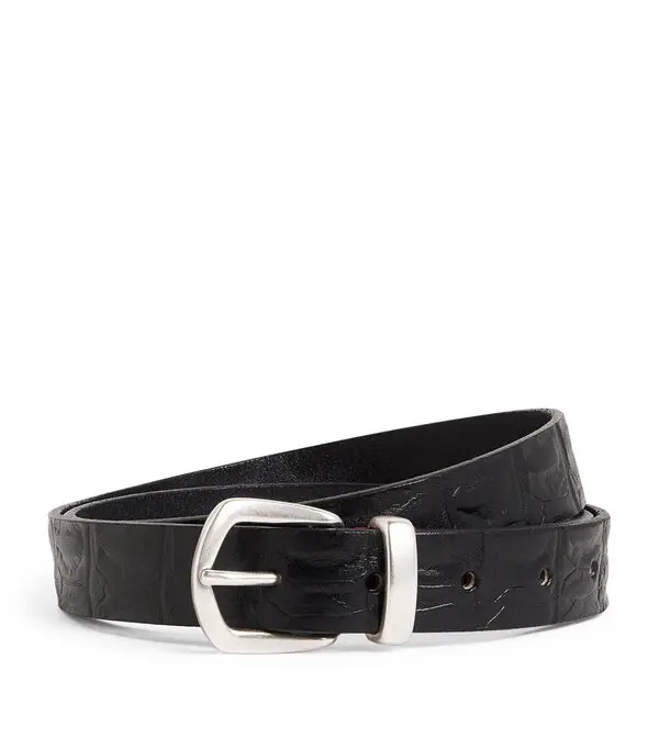 Eleventy Croc Effect Leather Belt With Silver-tone Hardware - Black
