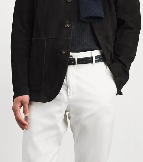 Eleventy Croc Effect Leather Belt With Silver-tone Hardware