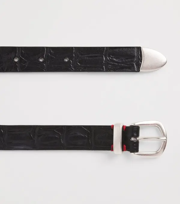 Eleventy Croc Effect Leather Belt With Silver-tone Hardware