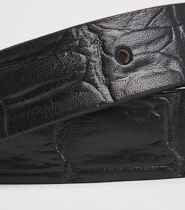 Eleventy Croc Effect Leather Belt With Silver-tone Hardware