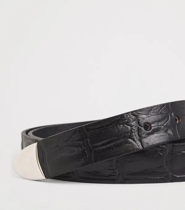 Eleventy Croc Effect Leather Belt With Silver-tone Hardware