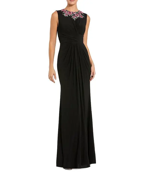 Mac Duggal Jersey Gown With Embellished Neckline