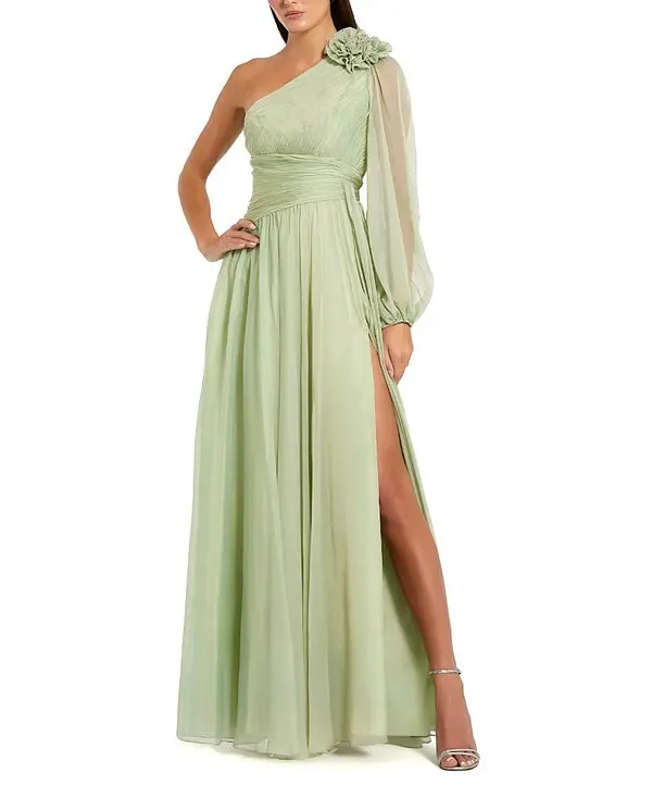 Mac Duggal One Shoulder 3d Flower Gown With Slit