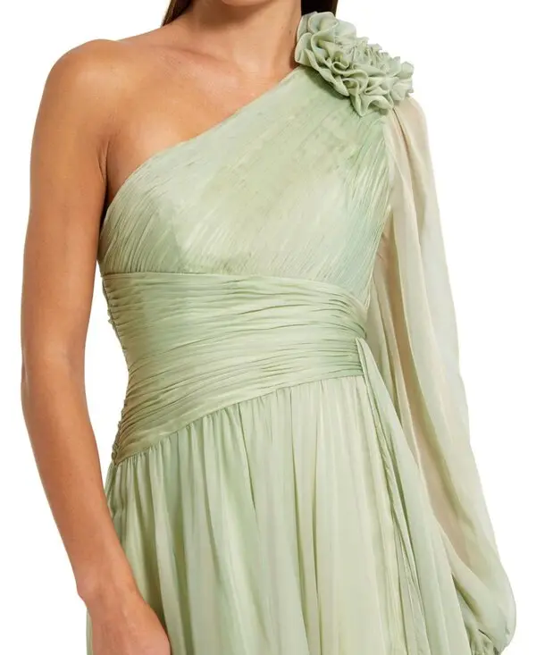 Mac Duggal One Shoulder 3d Flower Gown With Slit