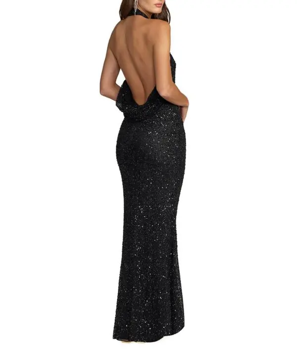 Mac Duggal Embellished Halter Neck Open Back Column Gown - Black