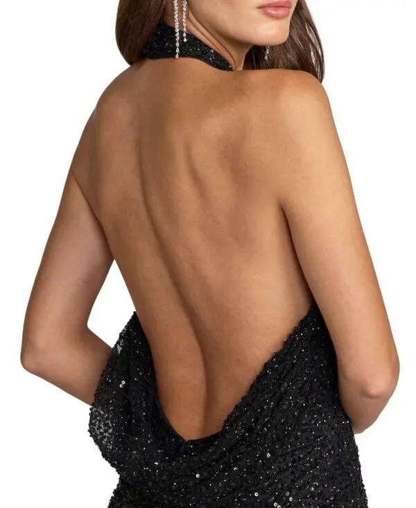 Mac Duggal Embellished Halter Neck Open Back Column Gown - Black