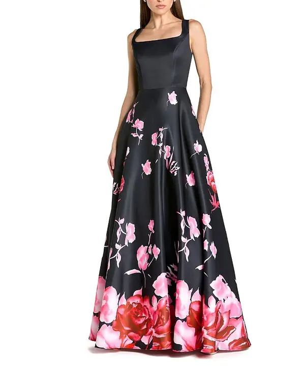 Mac Duggal Sleeveless Printed Satin Ballgown