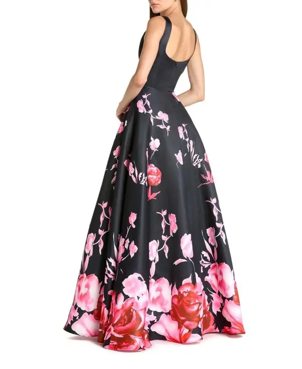Mac Duggal Sleeveless Printed Satin Ballgown