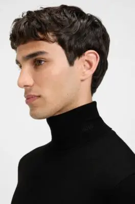 Hugo Merino Wool Turtleneck Sweater With Embroidered Logo