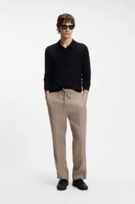 Hugo Straight-fit Drawstring Trousers In Linen Blend