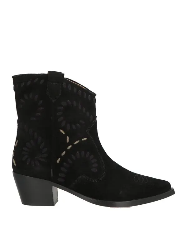 CORAL BLUE Suede Embroidered Pointed Toe Cowboy Ankle Boots