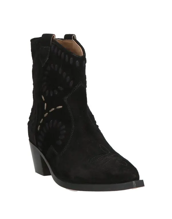 CORAL BLUE Suede Embroidered Pointed Toe Cowboy Ankle Boots