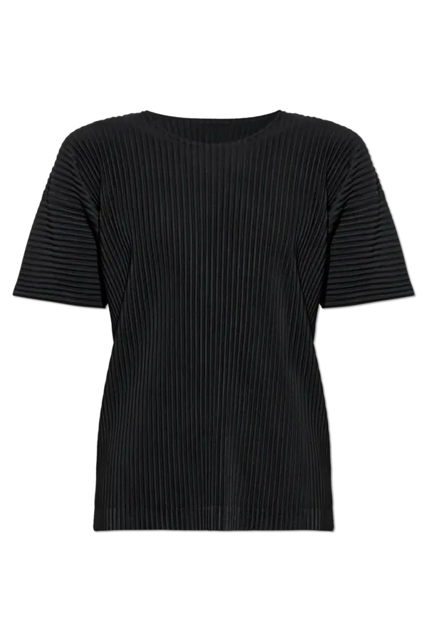 Issey Miyake Pleated T-shirt With A Crew Neck - Black
