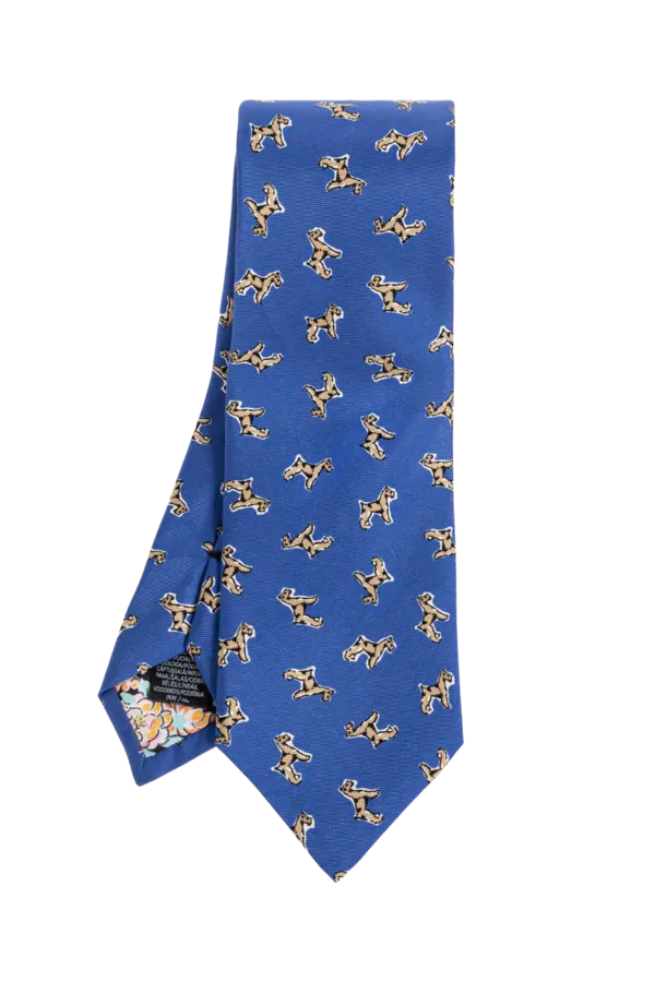 Paul Smith Silk Tie With Dog Motif - Blue