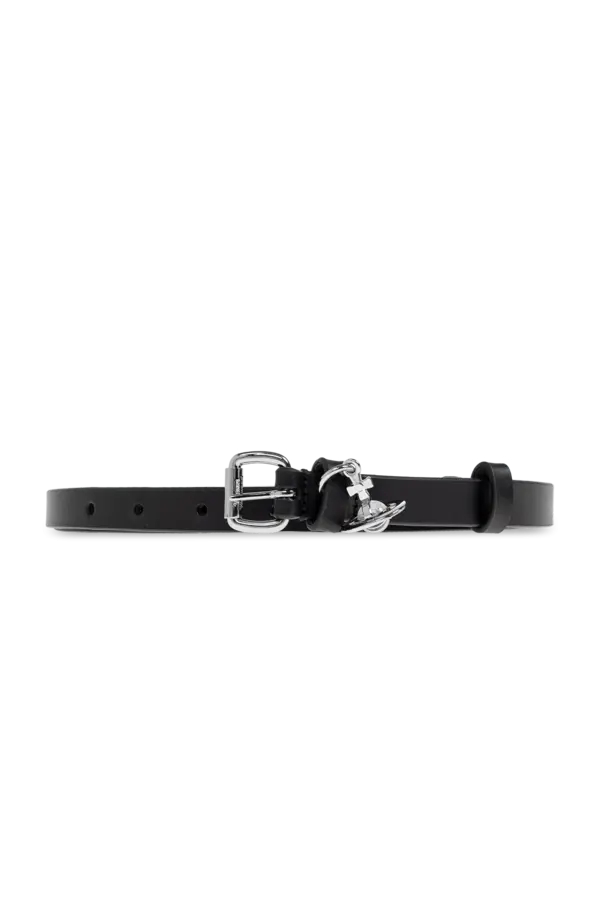VIVIENNE WESTWOOD Leather Belt With Silver Orb Charm - Black