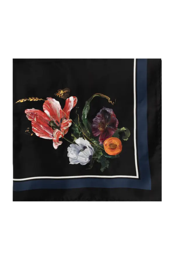 MAISON MARGIELA Silk Scarf With Floral Motif - Black