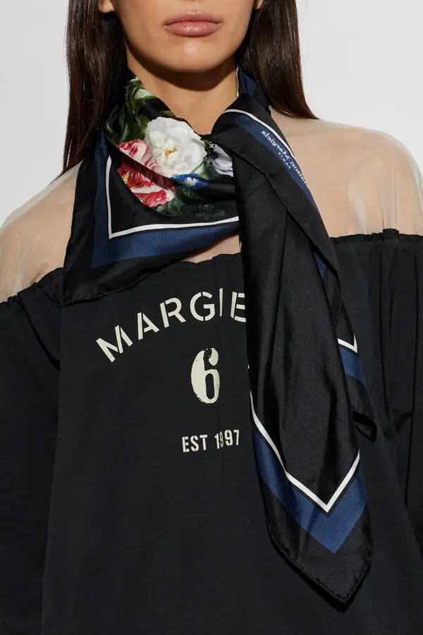 MAISON MARGIELA Silk Scarf With Floral Motif - Black