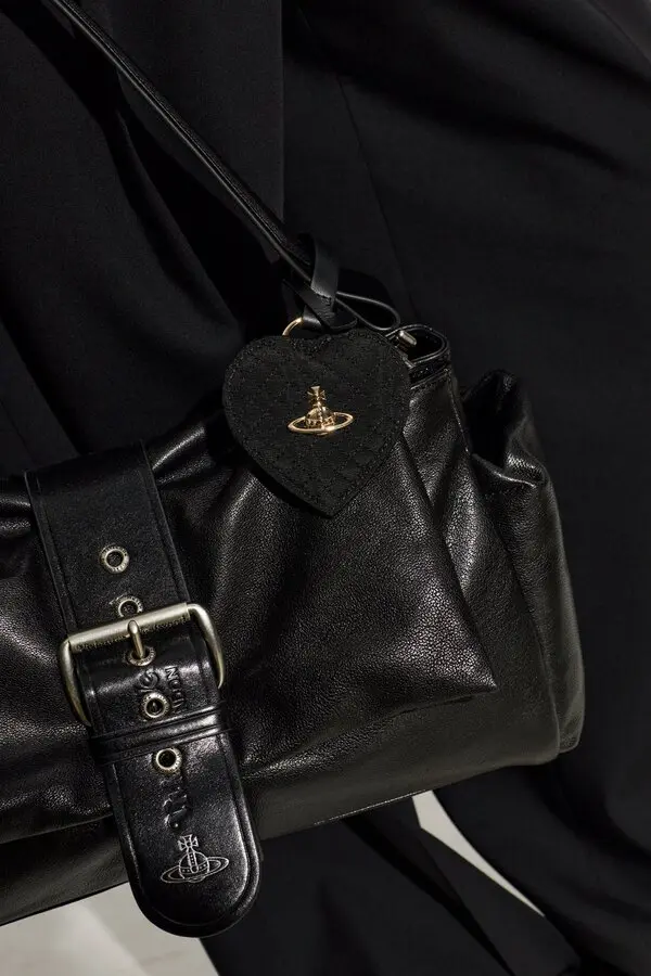VIVIENNE WESTWOOD Heart Shaped Quilted Bag Charm With Mirror - Black