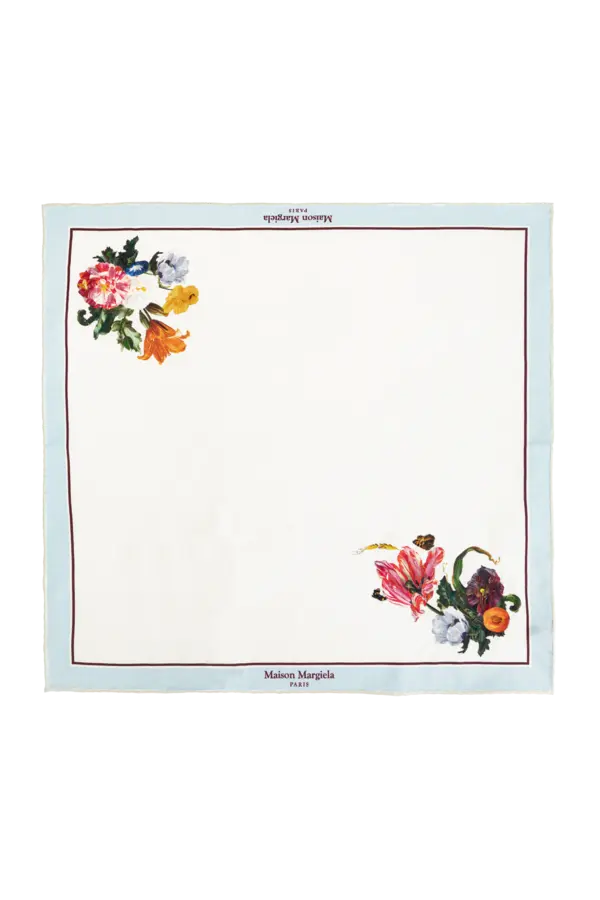 MAISON MARGIELA Silk Scarf With Floral Motif - Cream