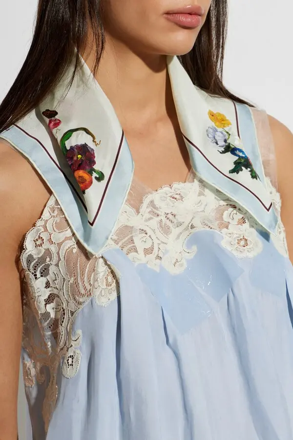 MAISON MARGIELA Silk Scarf With Floral Motif - Cream