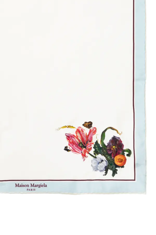 MAISON MARGIELA Silk Scarf With Floral Motif - Cream