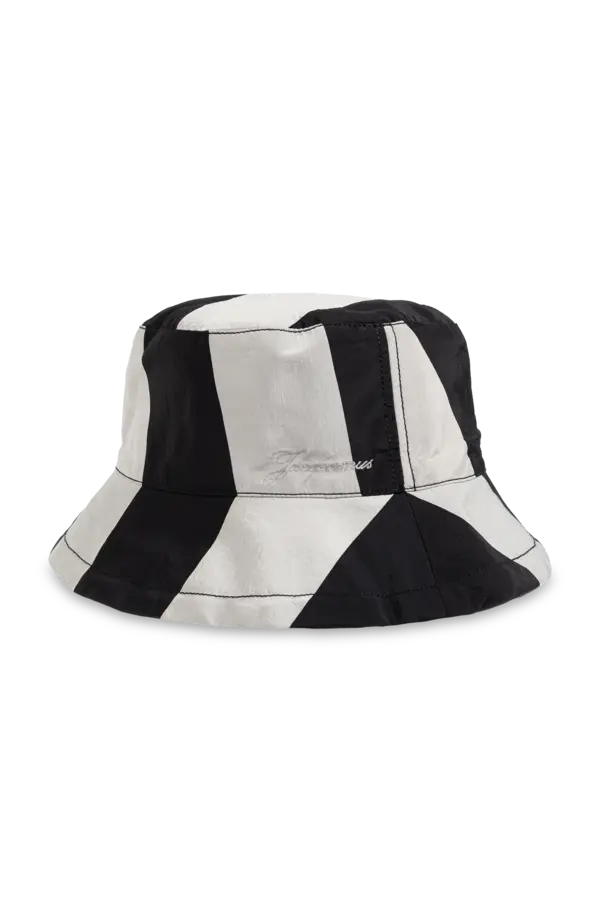 Jacquemus Bucket Hat With Embroidered Logo And Drawstring - Grey