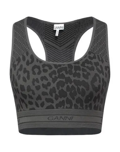 GANNI Knitted Leopard Print Sports Top - Grey