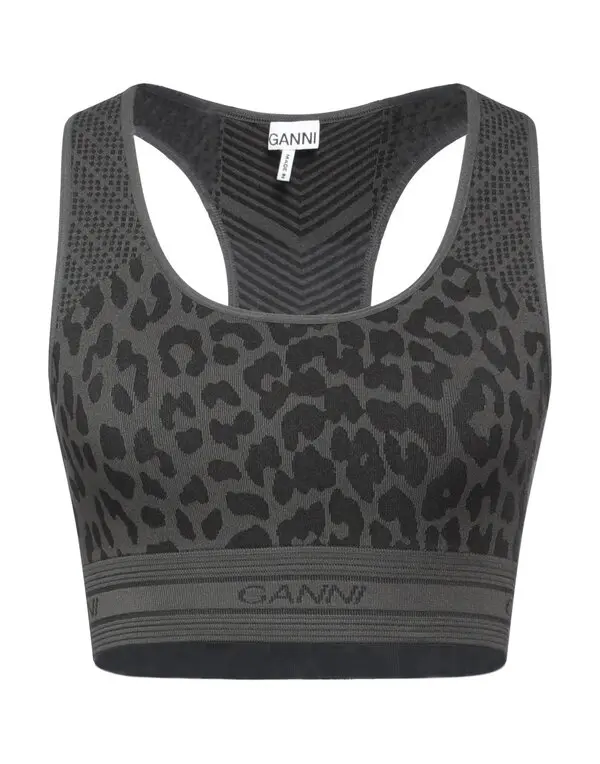 GANNI Knitted Leopard Print Sports Top