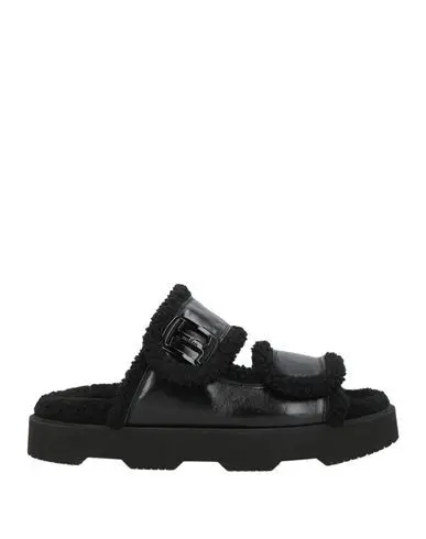 Hogan Flat Leather Sandals With Sherpa Trims