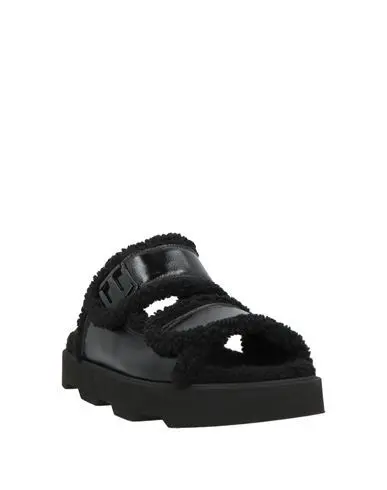 Hogan Flat Leather Sandals With Sherpa Trims