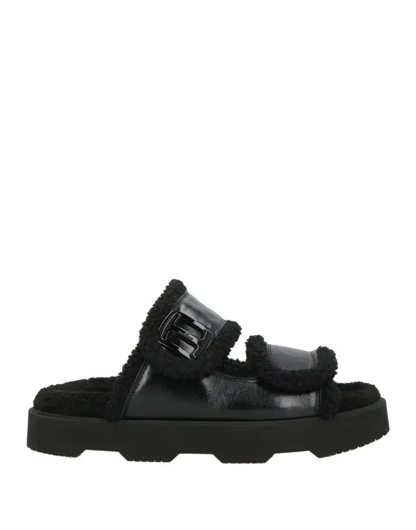 Hogan Flat Leather Sandals With Sherpa Trims