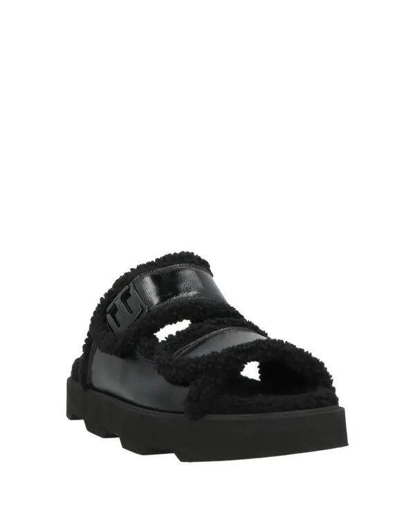 Hogan Flat Leather Sandals With Sherpa Trims