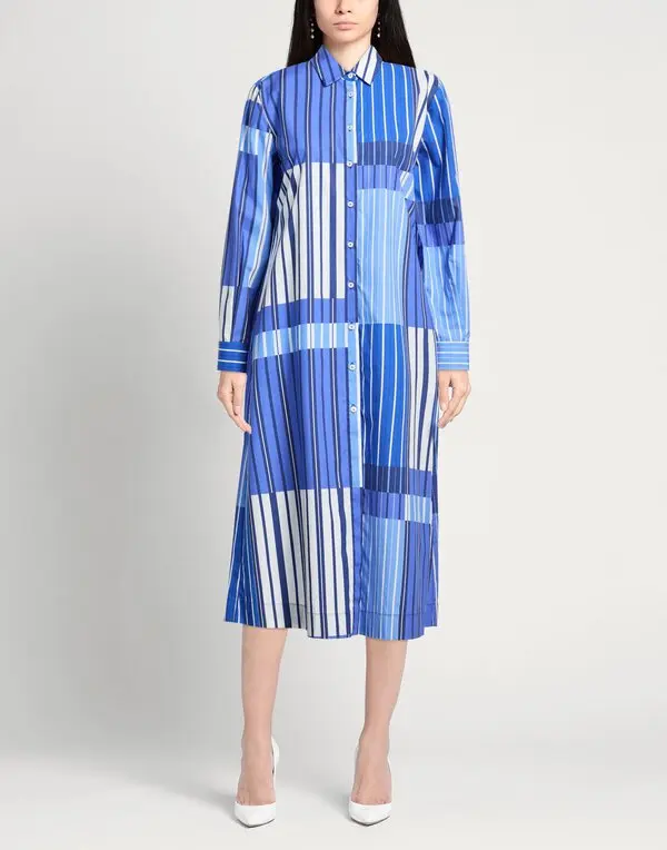 CLIPS Striped Cotton Midi Shirt Dress
