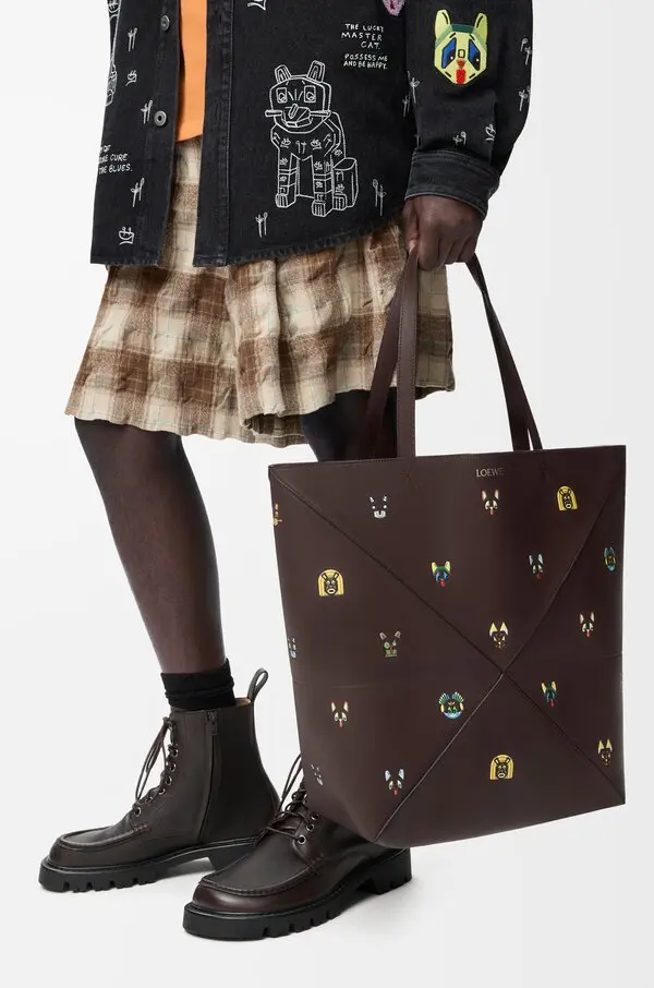 Loewe Cats Xl Puzzle Fold Tote In Nappa Leather - Brown
