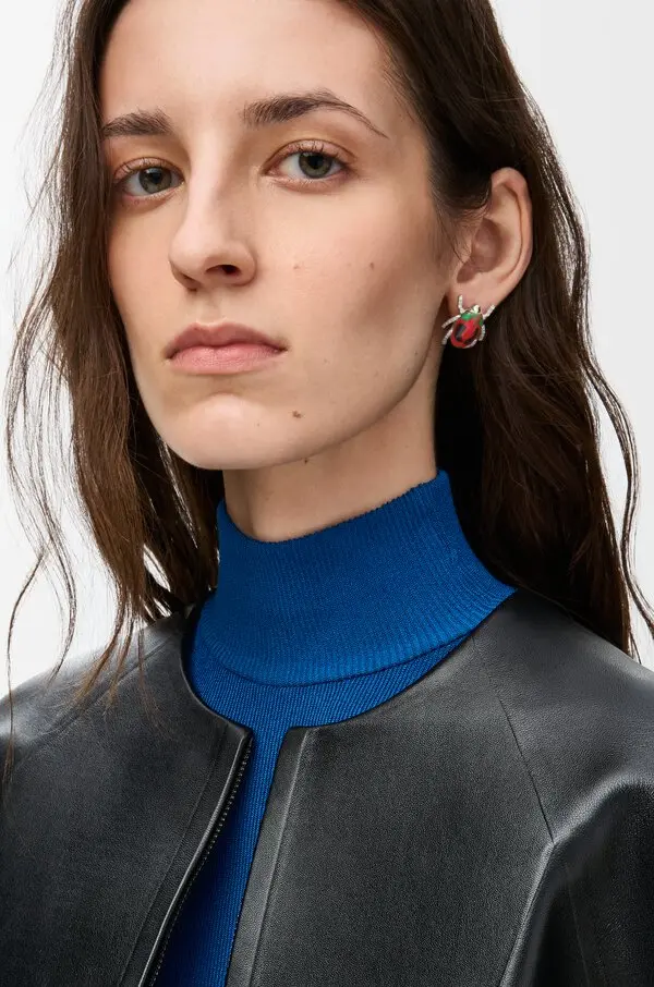 Loewe Scarabeo Earrings In Sterling Silver, Enamel, And Crystal - Silver/red